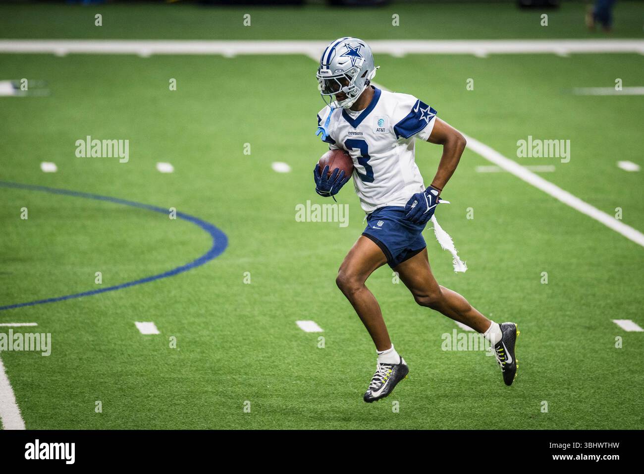 Dallas Cowboys' George Pickens runs the football during practice at NFL ...