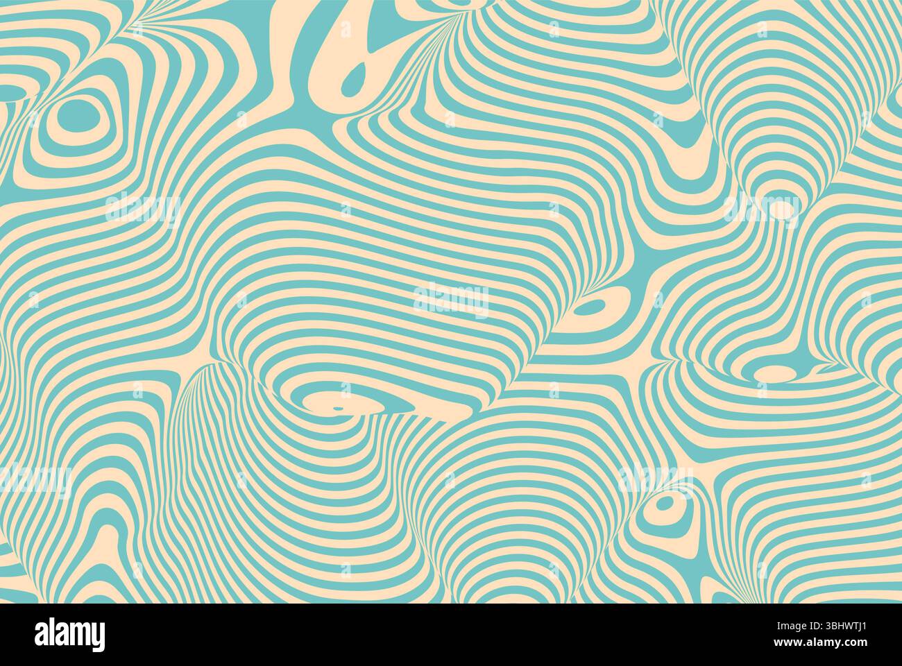 Abstract wavy pattern with teal and beige curved lines creating an ...