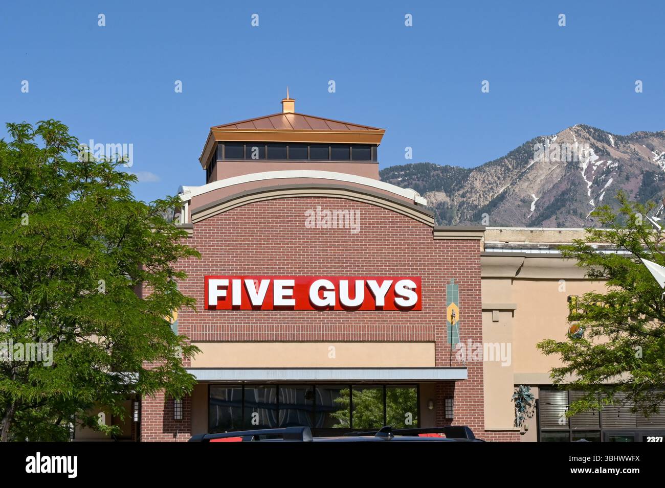 Ogden, Utah, USA - 26 May 2025: Exterior view of the Five Guys burger ...