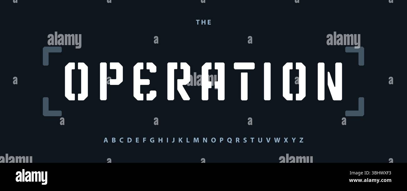 Techno alphabet, bold stencil lettering, cyber army typeface with ...