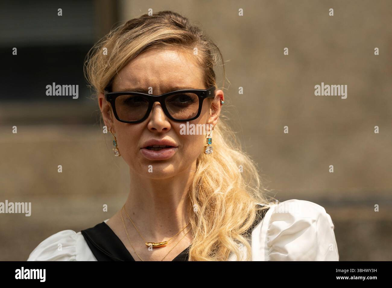 Kaja Sokola speaks during a press conference outside Manhattan criminal ...