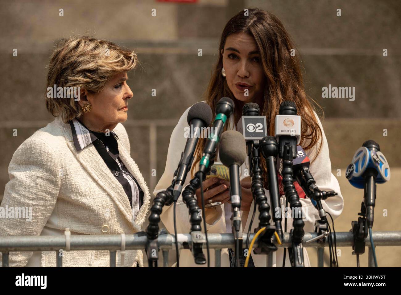 Mimi Haley, right, speaks during a press conference outside Manhattan ...