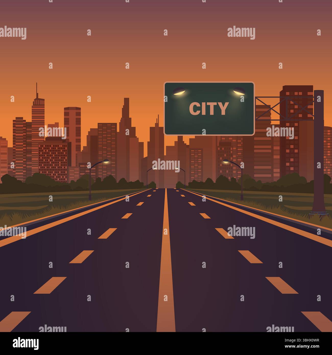 Downtown skyline highway freeway Stock Vector Images - Alamy