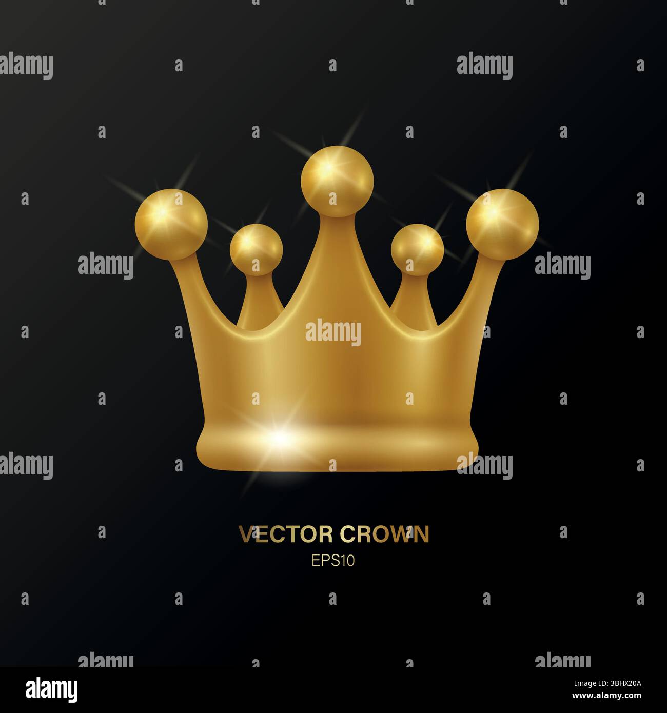 Golden Crown Vector Icon on Black Background. Realistic Royal Crown ...
