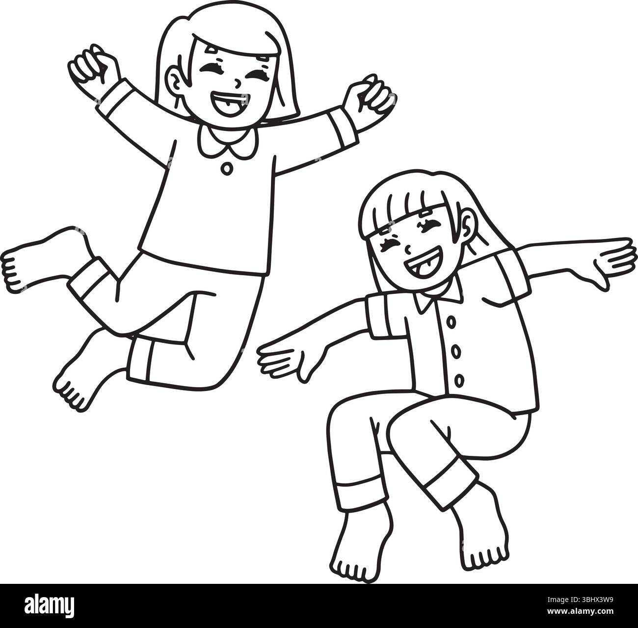 Sleepover Girls Jumping on Bed Isolated Coloring Stock Vector Image ...