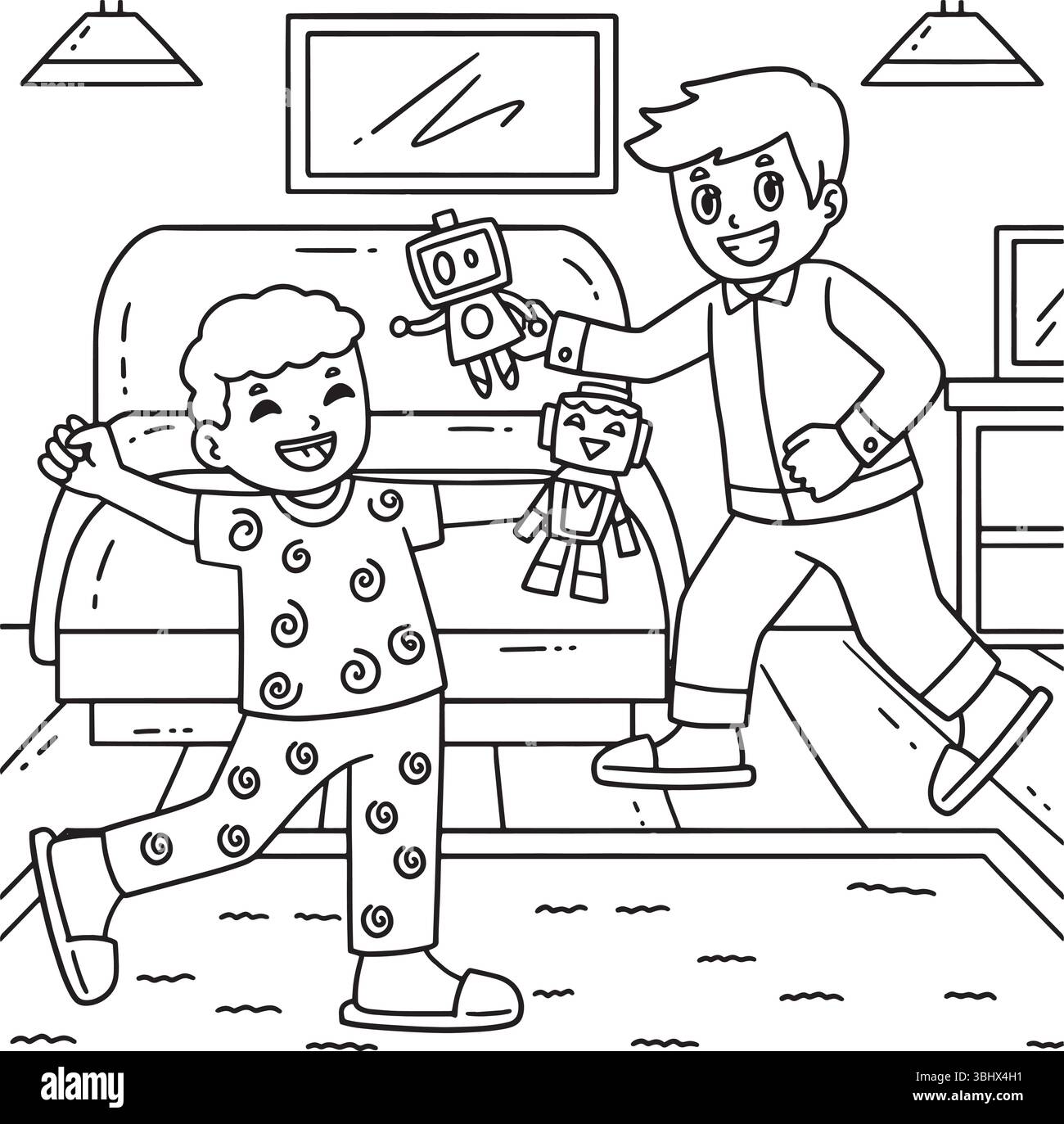 Sleepover Boys Playing Robots Coloring Page Stock Vector Image & Art ...