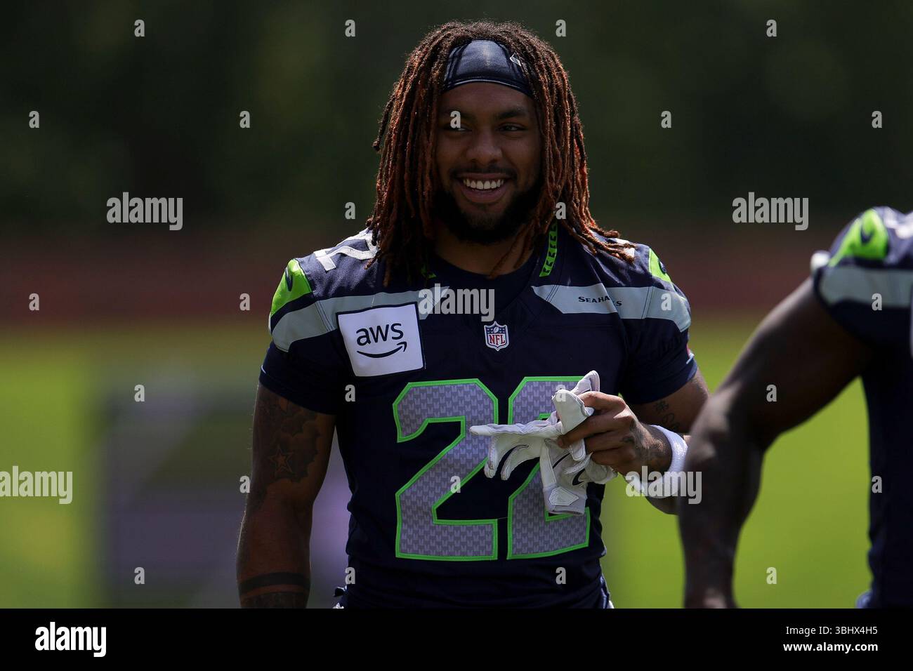 Seattle Seahawks running back Damien Martinez walks onto the field ...