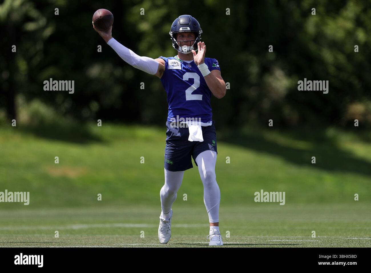 Seattle Seahawks quarterback Drew Lock throws during NFL football ...