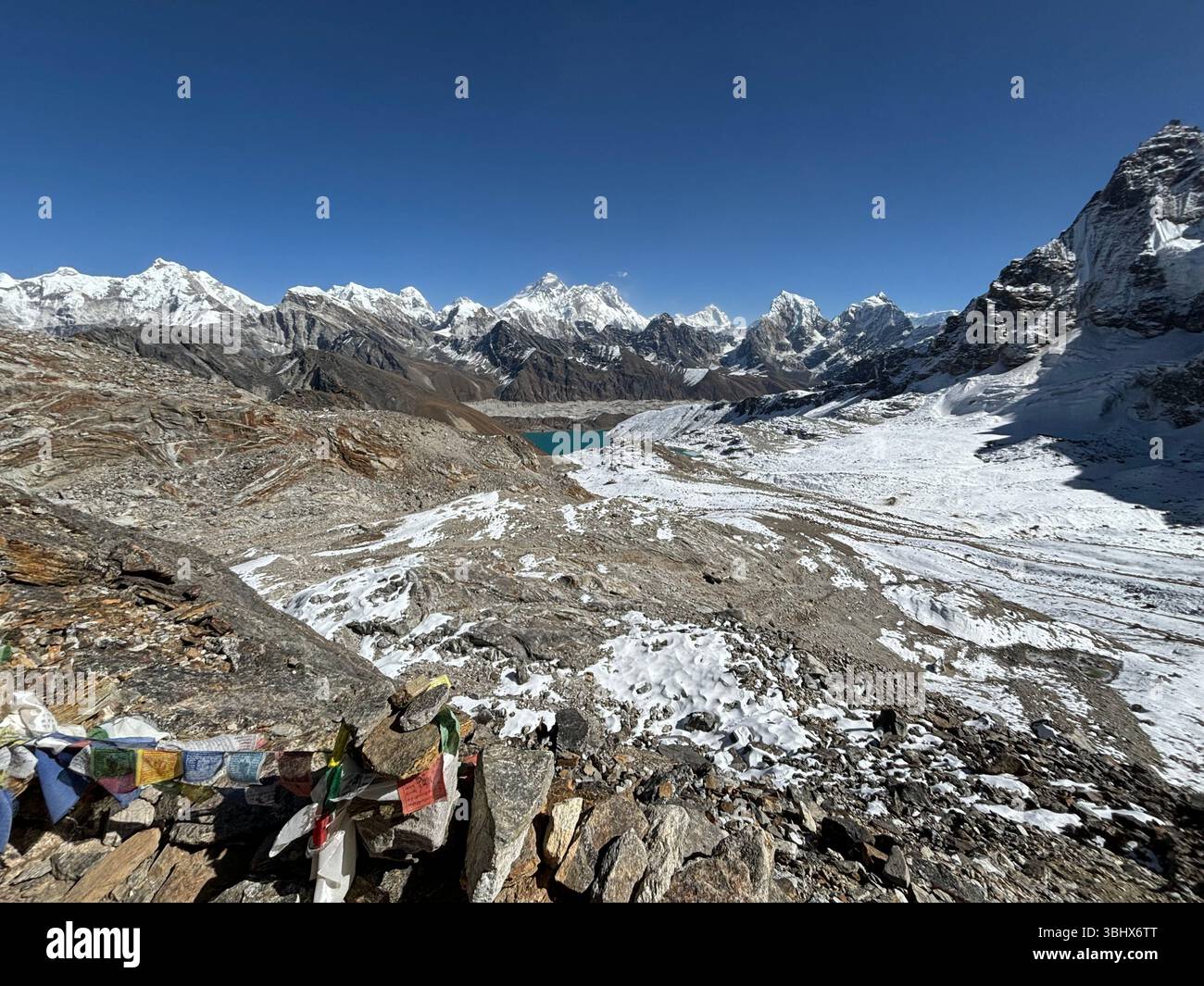 View on Everest, Lhotse, Cho Oyu and Gokyo Lake from Renjo La Pass ...