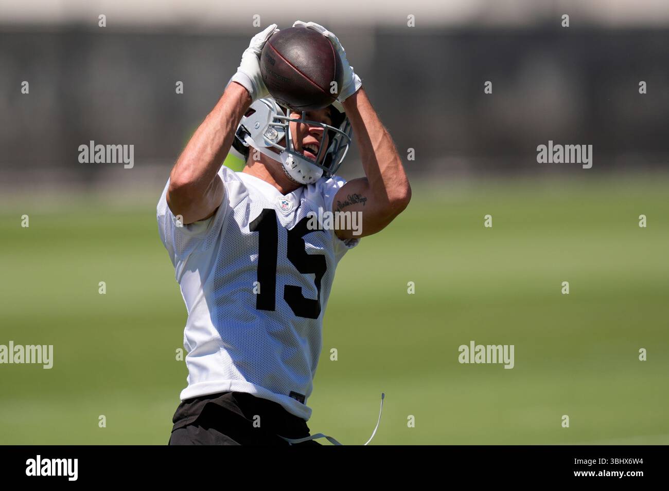 Las Vegas Raiders wide receiver Kyle Philips participates during an NFL ...