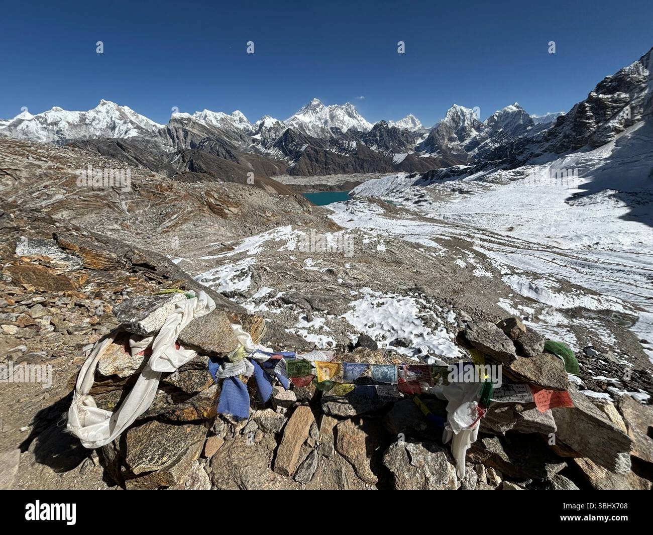 View on Everest, Lhotse, Cho Oyu and Gokyo Lake from Renjo La Pass ...