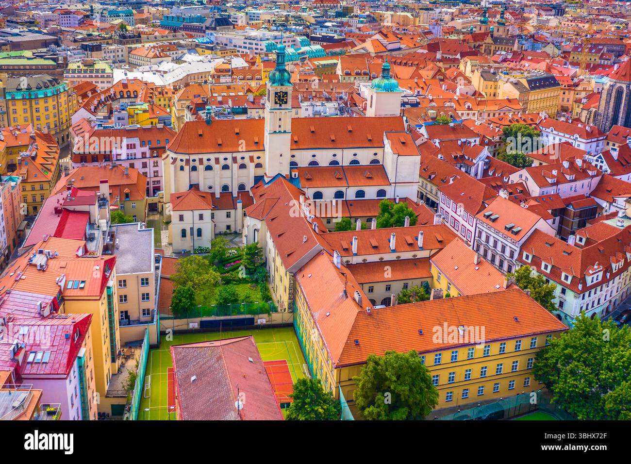 Aerial view of Prague, the capital of the Czech Republic, showcasing its historic old town, and ...