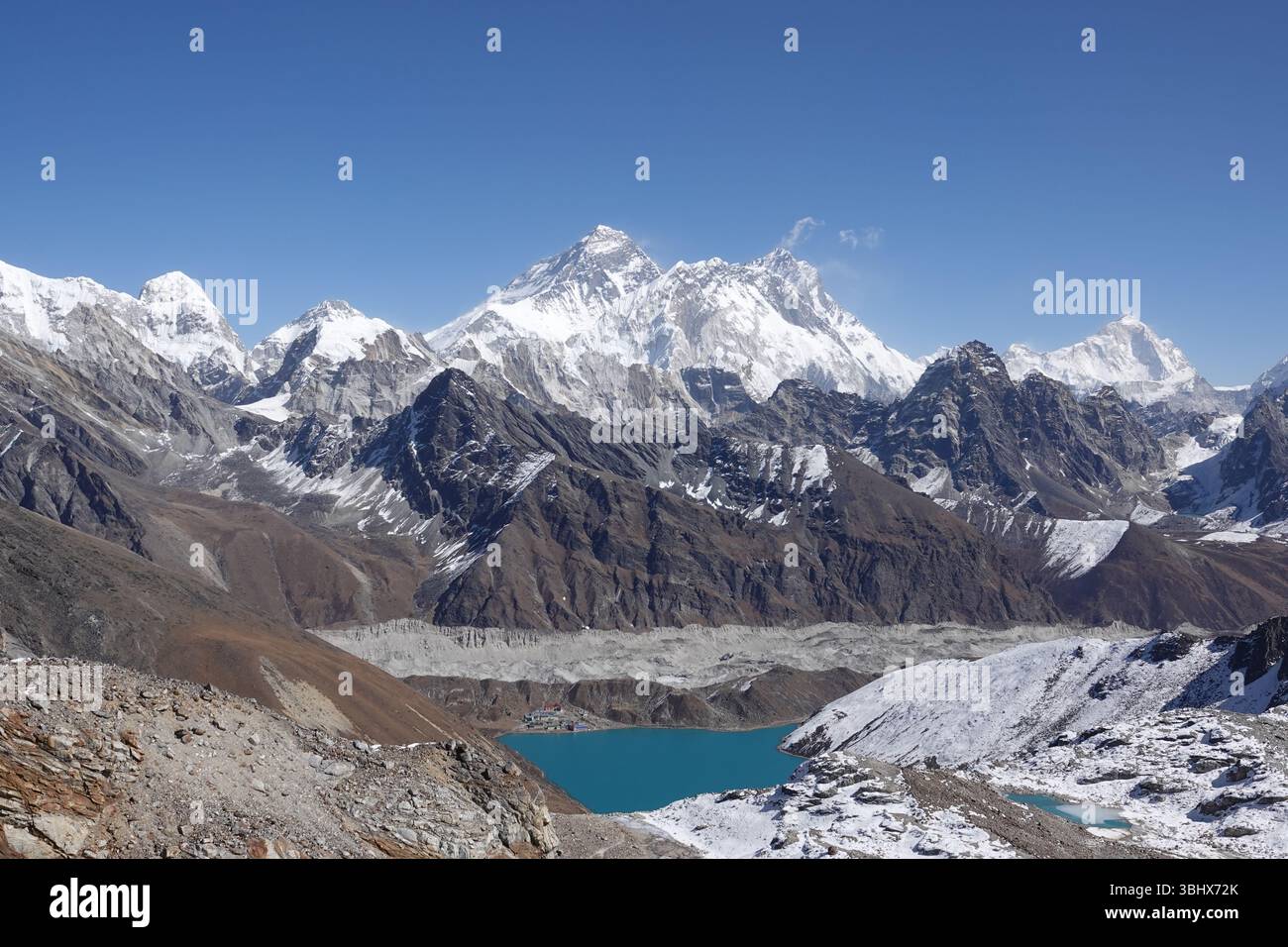 View on Everest, Lhotse, Cho Oyu and Gokyo Lake from Renjo La Pass ...