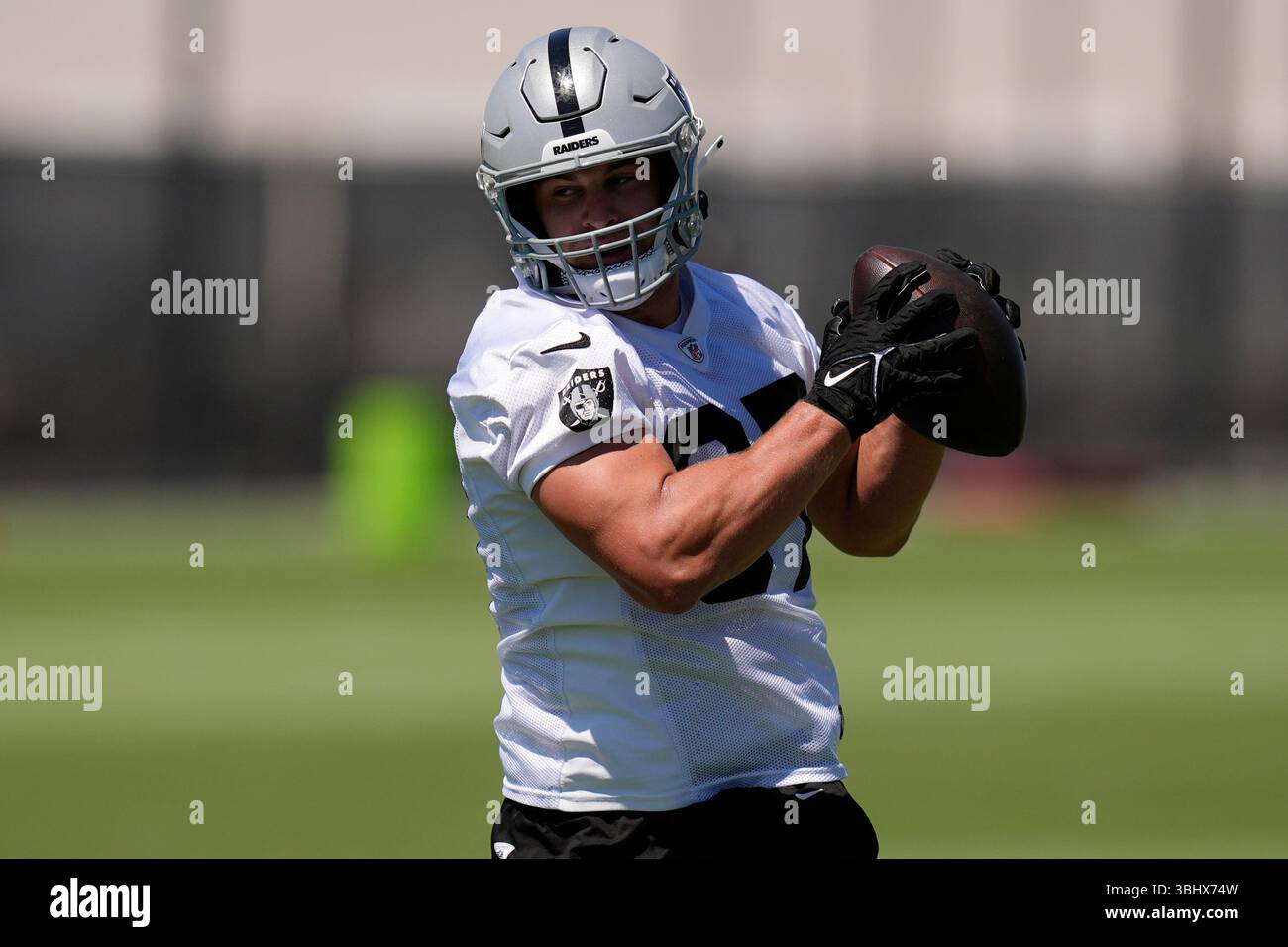 Las Vegas Raiders tight end Michael Mayer participates during an NFL ...