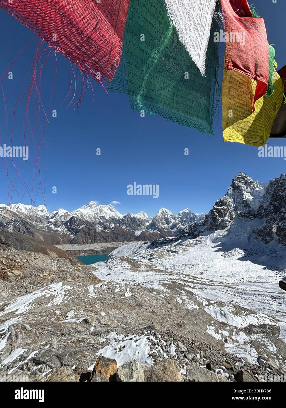 View on Everest, Lhotse, Cho Oyu and Gokyo Lake from Renjo La Pass ...