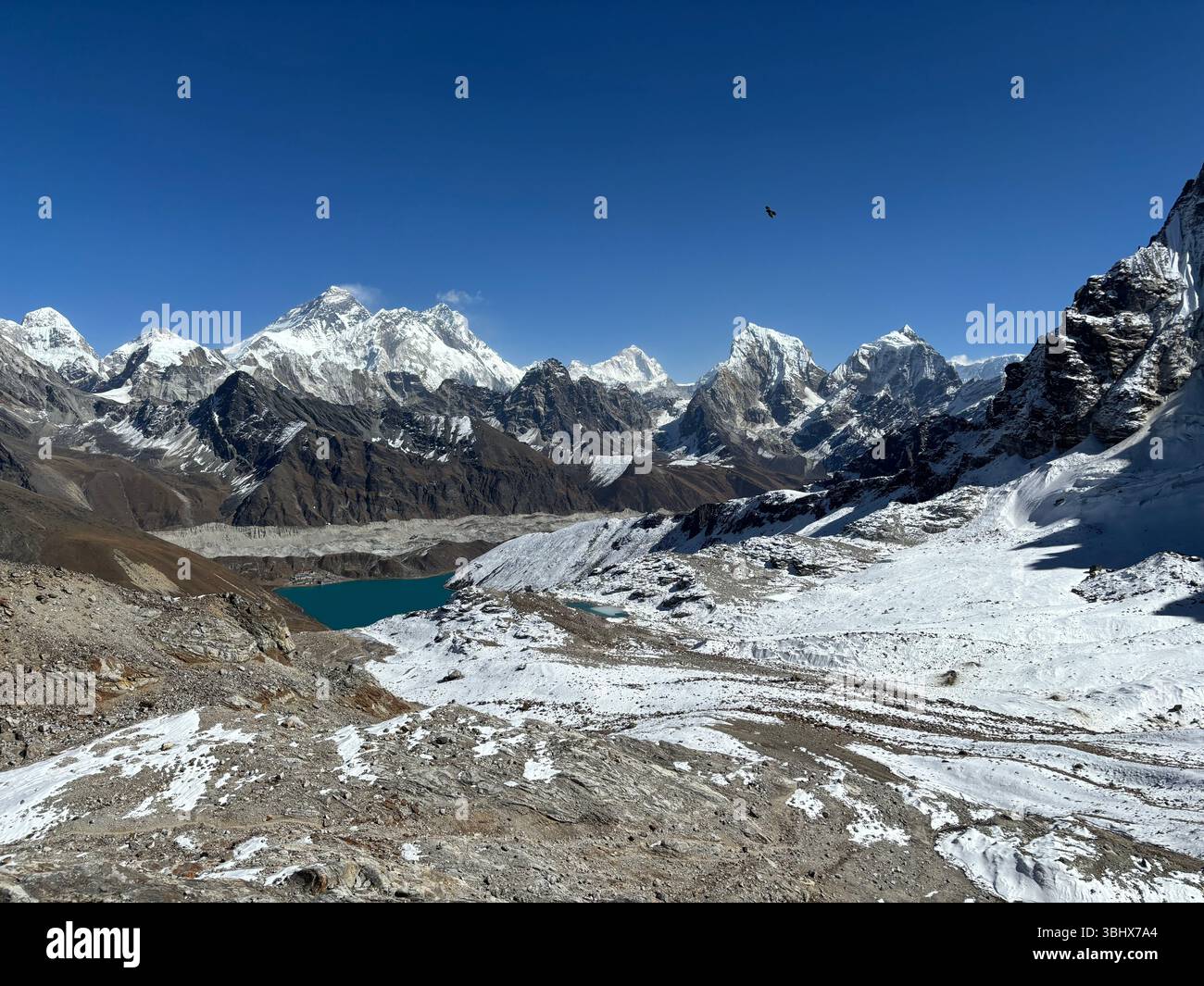 View on Everest, Lhotse, Cho Oyu and Gokyo Lake from Renjo La Pass ...