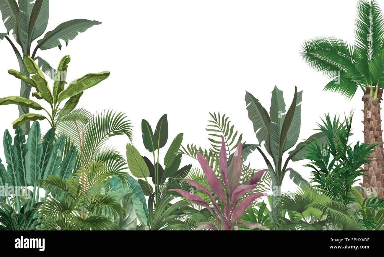 Subtle Nature Wall Mural: Faded Green & Pink Exotic Plants Background ...