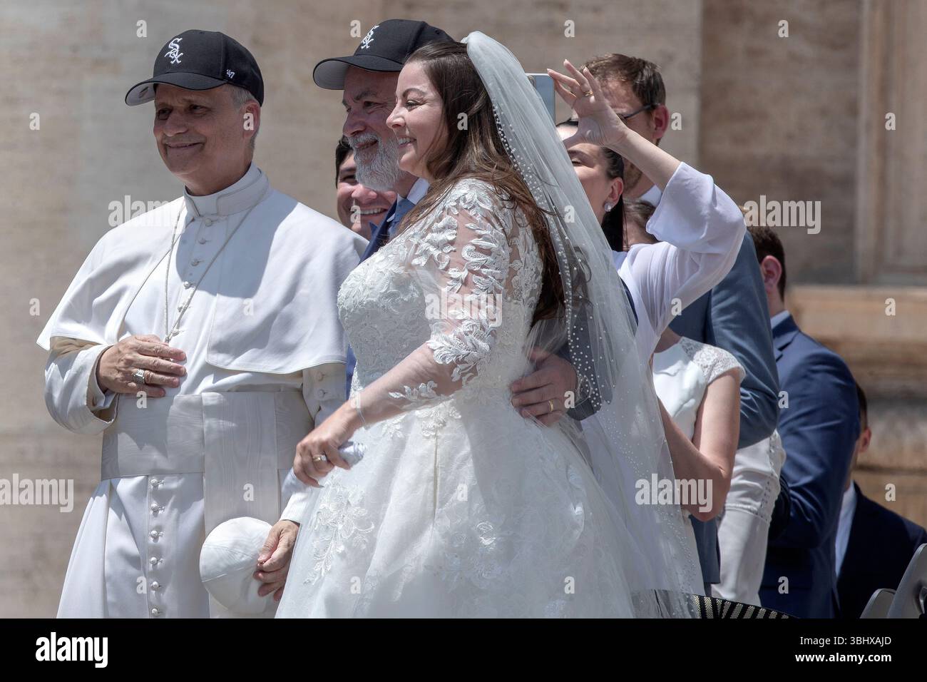 Vatican City, Vatican, 11 June 2025. Pope Leo XIV wears a Chicago White Sox baseball team cap ...