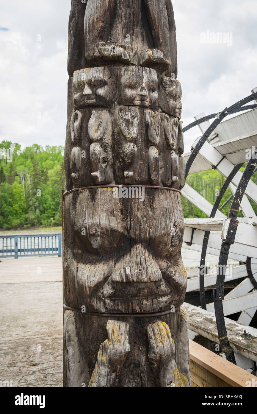 An indigenous totem pole at the village of Hazelton British Columbia ...