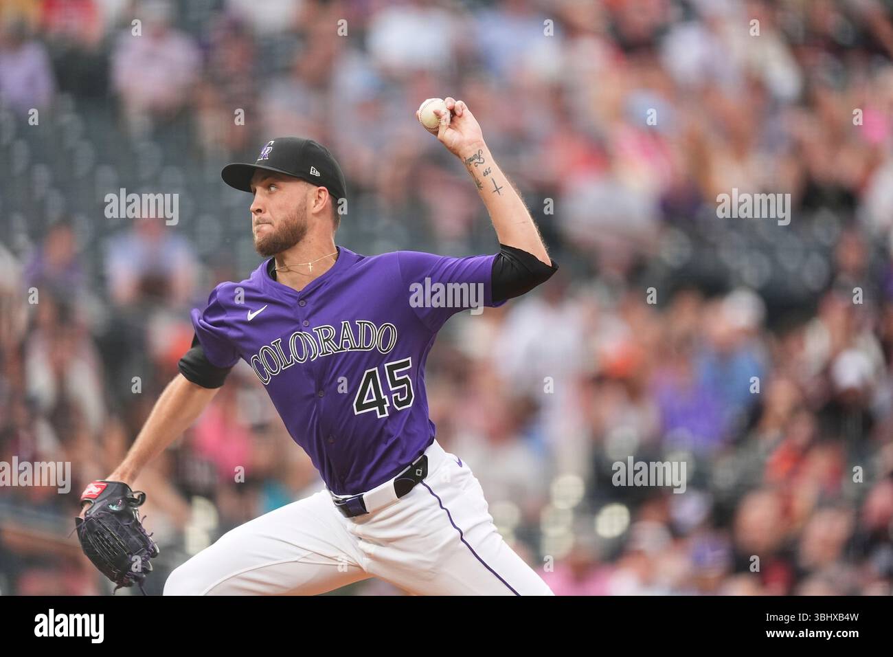 Colorado Rockies starting pitcher Carson Palmquist (45) in the first ...