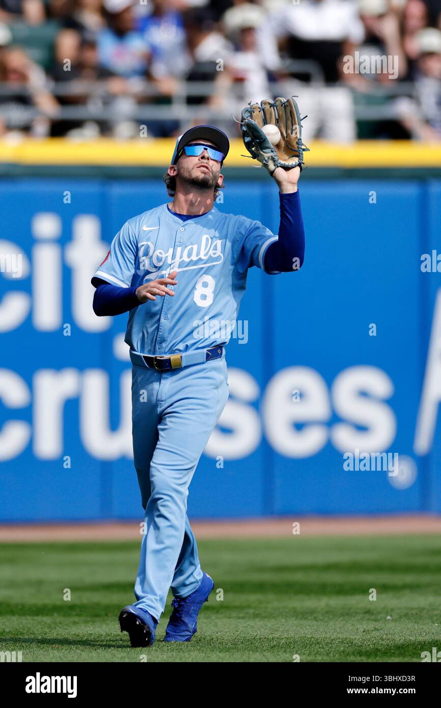 CHICAGO, IL - JUNE 07: Drew Waters #8 of the Kansas City Royals catches ...