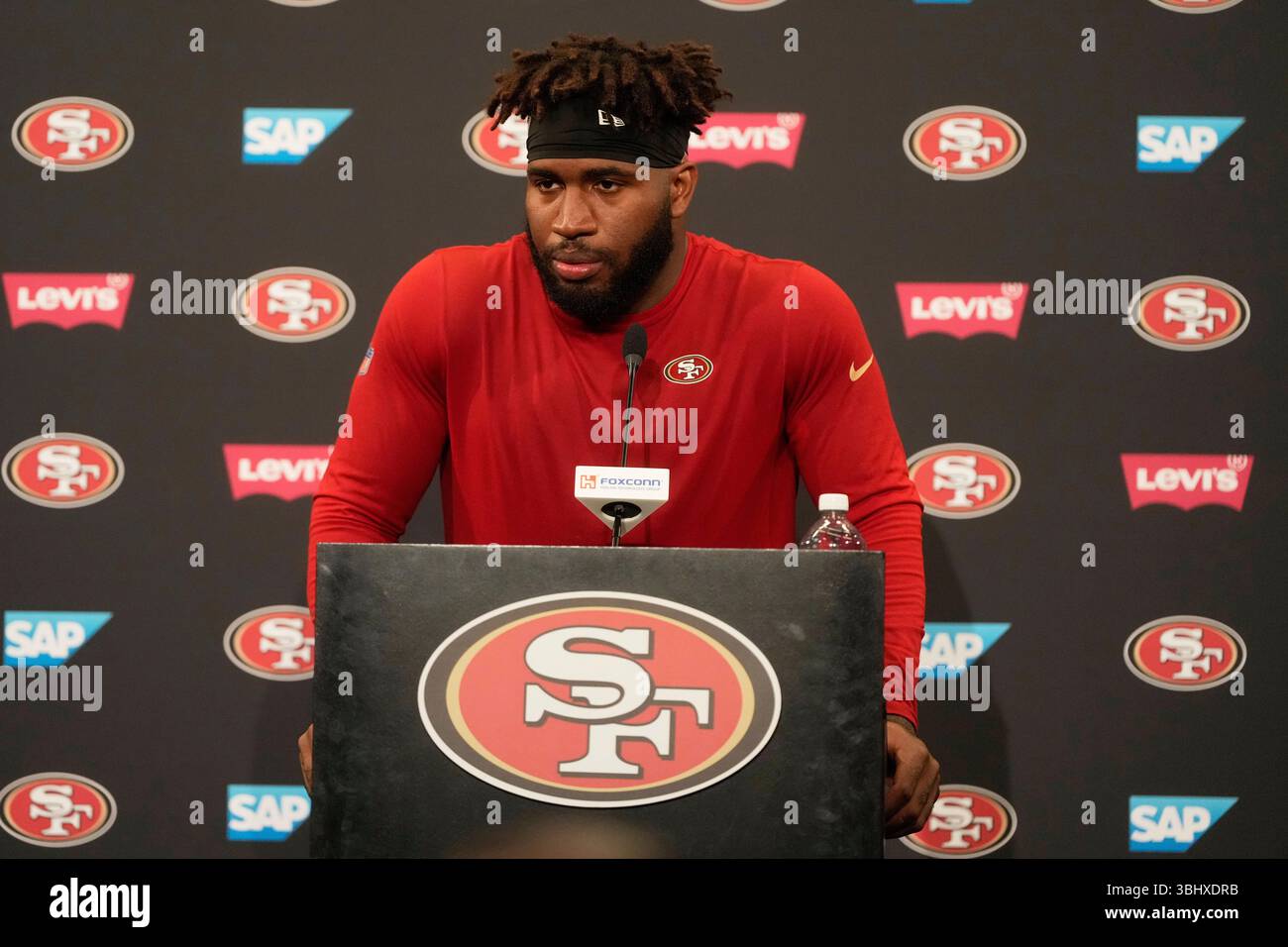 San Francisco 49ers defensive lineman Bryce Huff speaks during a news ...