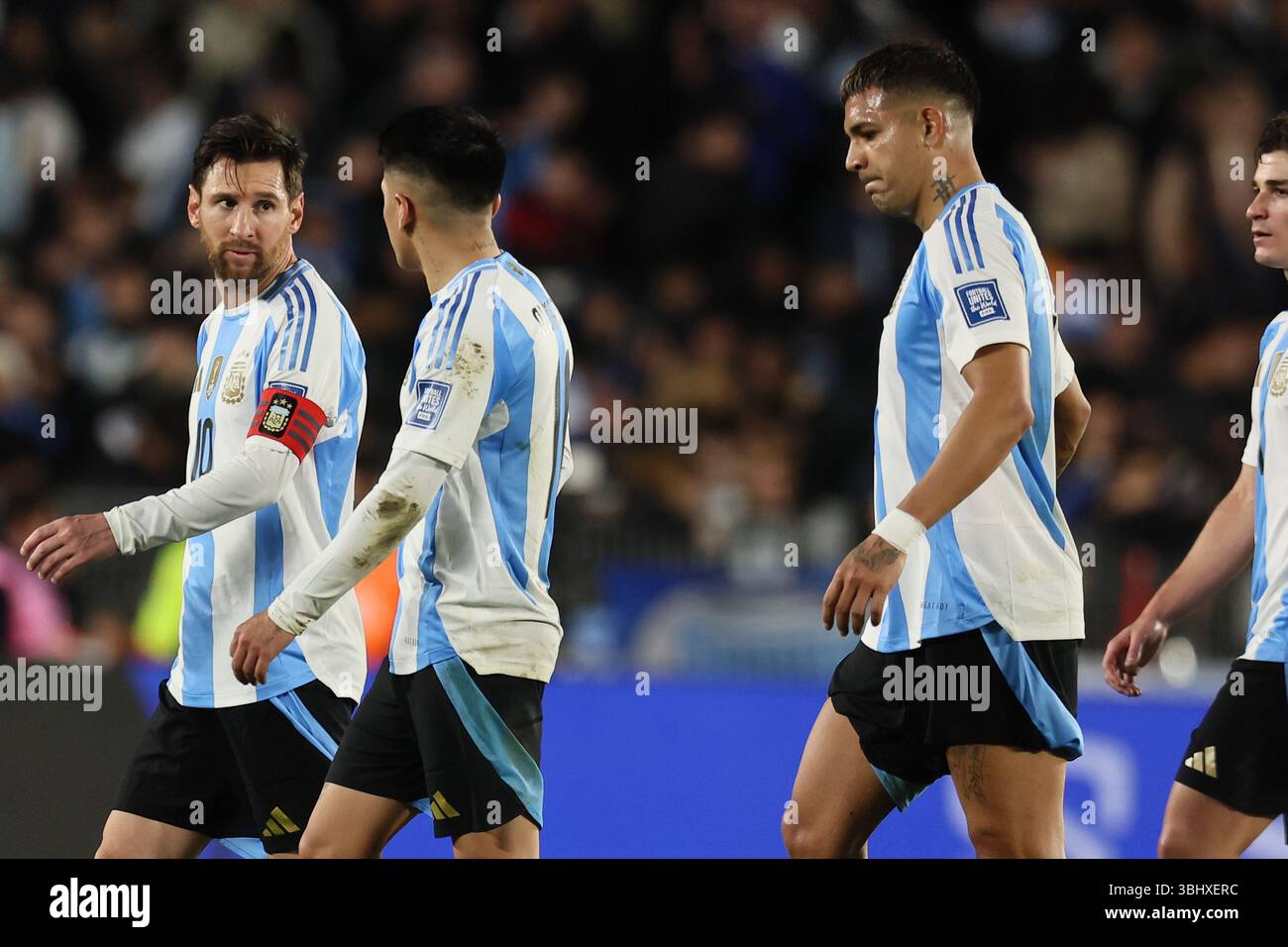 (L to R) Argentina national team forwards Lionel Messi, Thiago Almada ...
