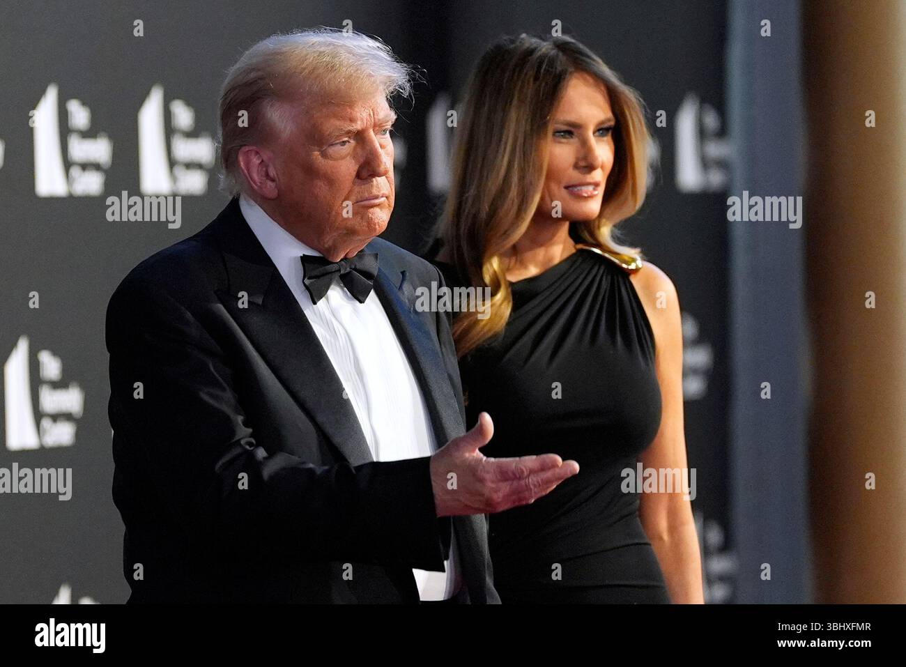 President Donald Trump and first lady Melania Trump arrive to view ...