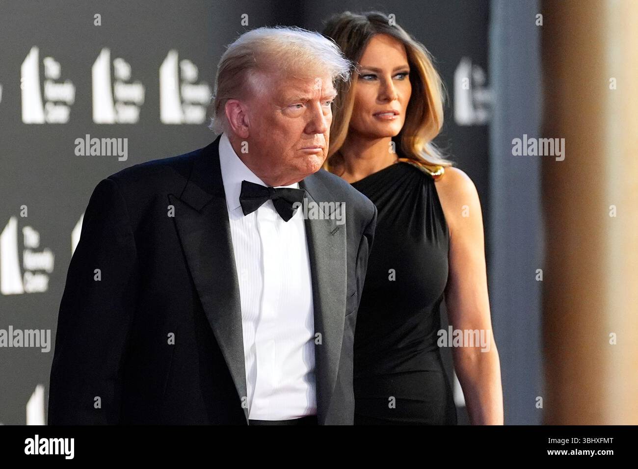 President Donald Trump and first lady Melania Trump arrive to view ...