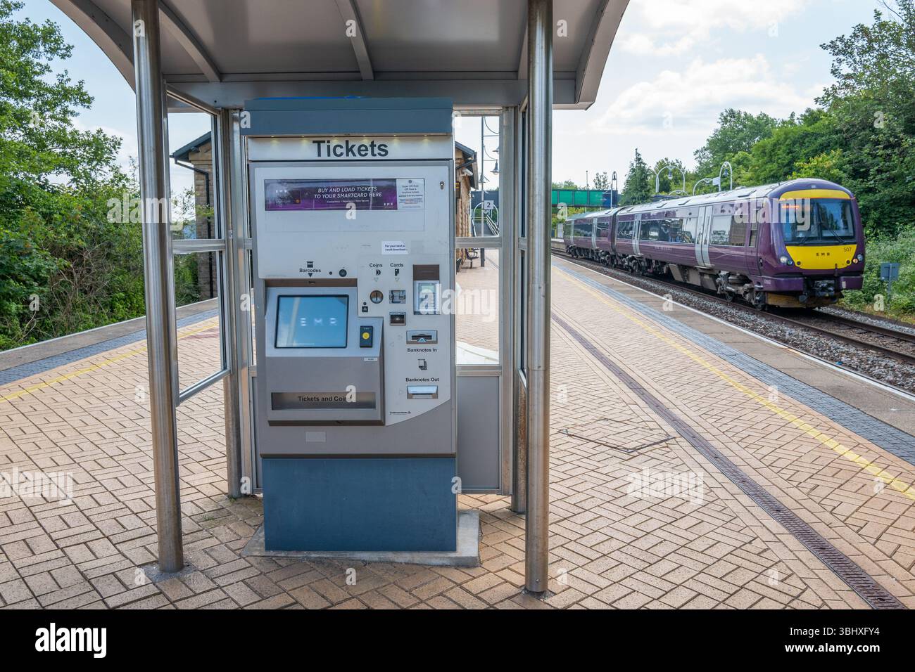 Train ticket machine on a East Midlands Railway station platform Stock ...
