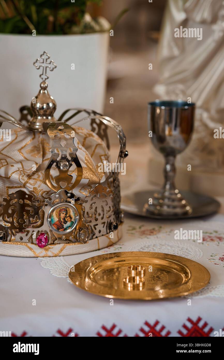 A solemn still life depicts an Orthodox Christian sacrament setup ...
