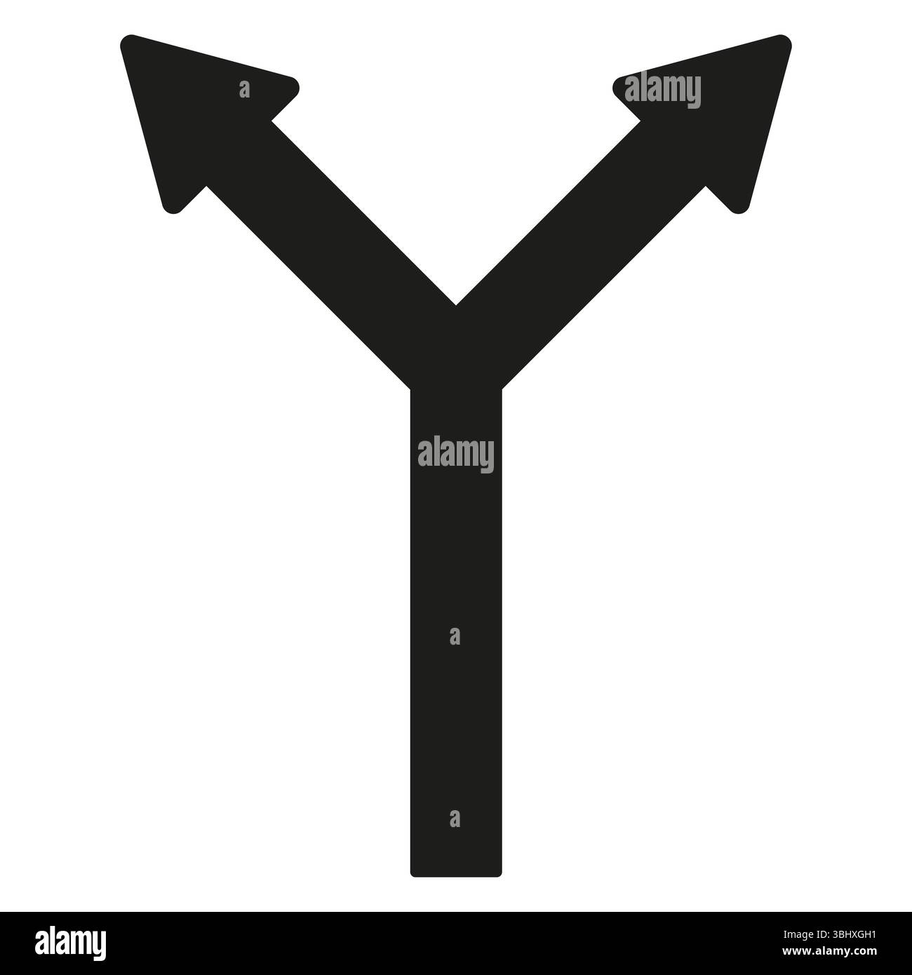 Solid arrow icon. Black fork symbol. Direction choice pointer. Vector ...