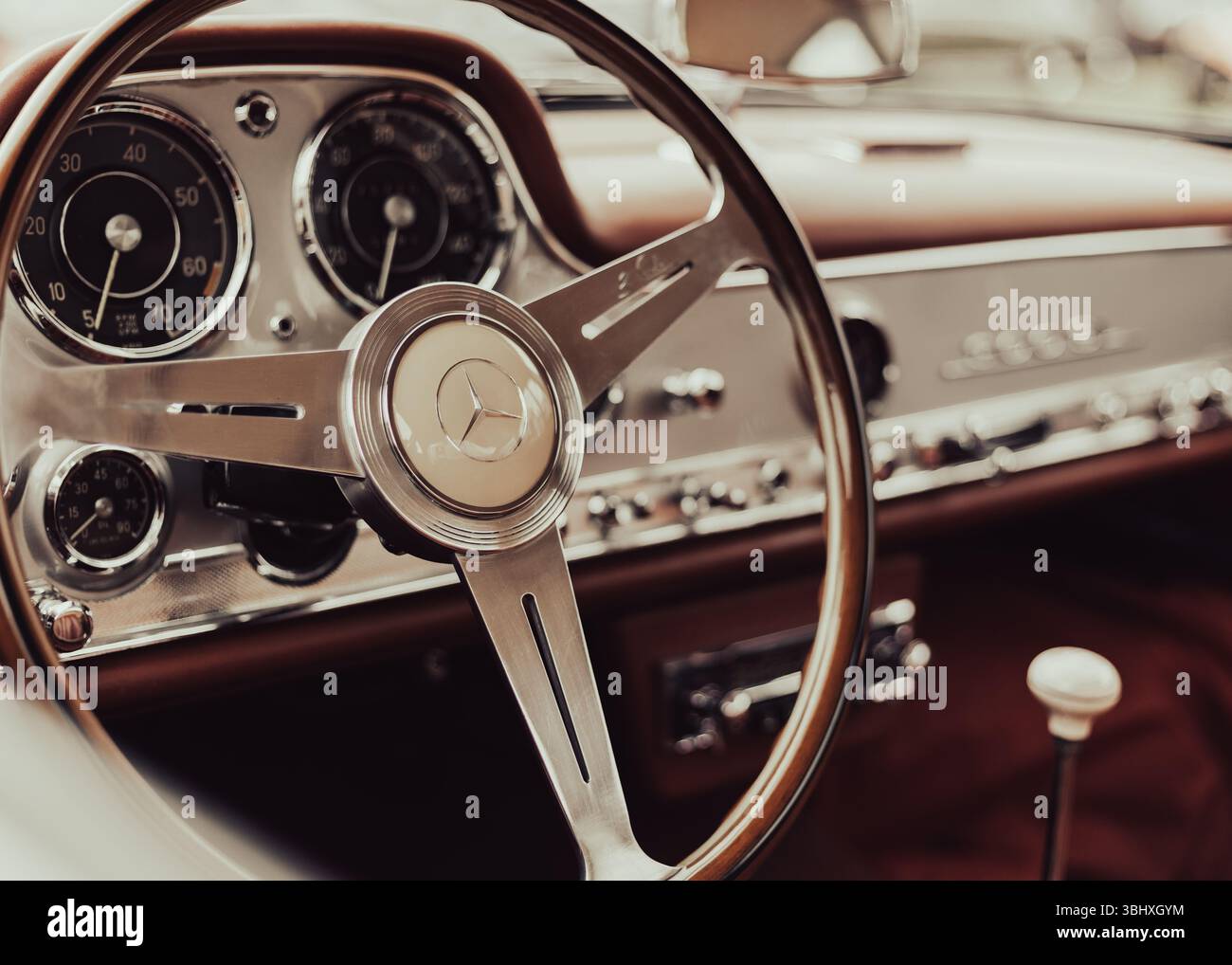 Interior of a classic Mercedes at the London Concours classic car show ...