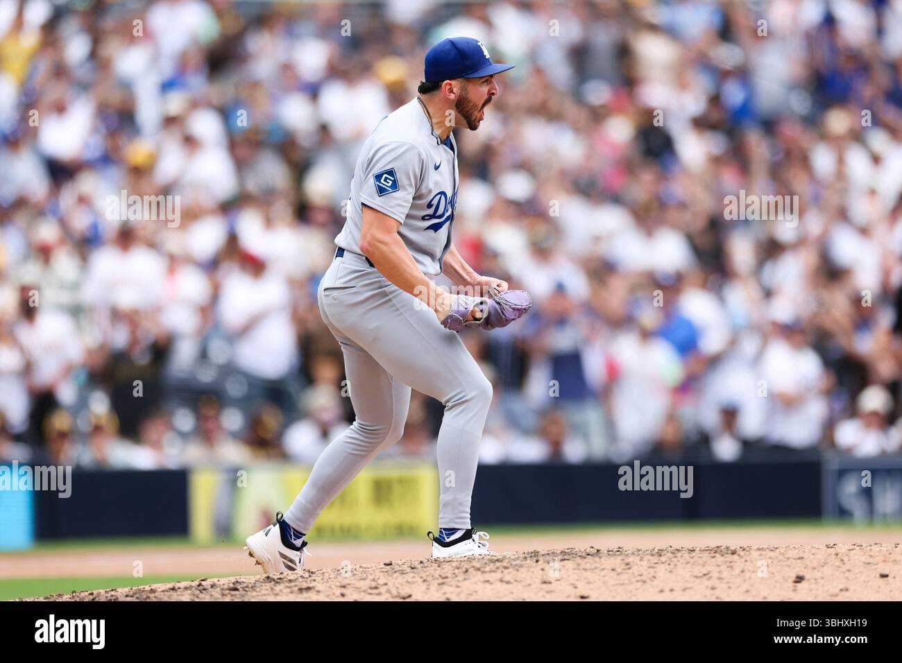 Los Angeles Dodgers' Alex Vesia celebrates after the final out was ...