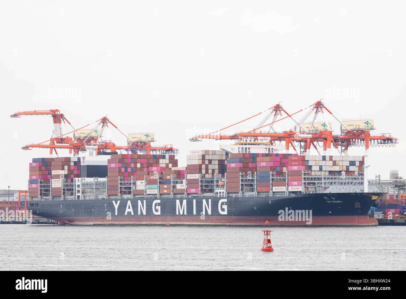 A loaded container ship seen inside Tokyo Bay on May 14, 2025 ...