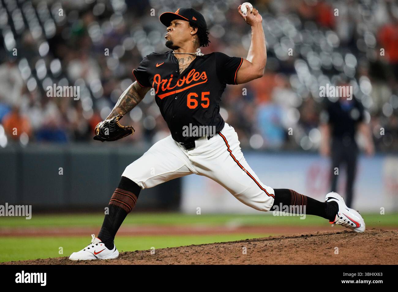 Baltimore Orioles relief pitcher Gregory Soto (65) delivers during the ...