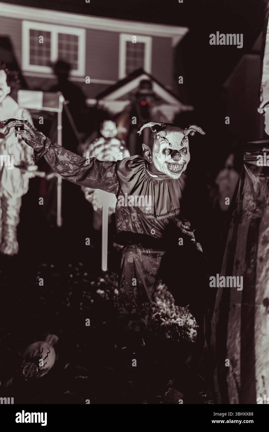 Creepy Halloween Clown Scene with Kissing Booth and Carnival Setup ...