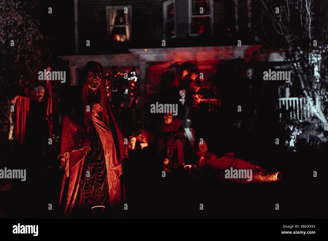 Spooky Halloween Yard Display with Skeletons, Pumpkins, and Haunted ...