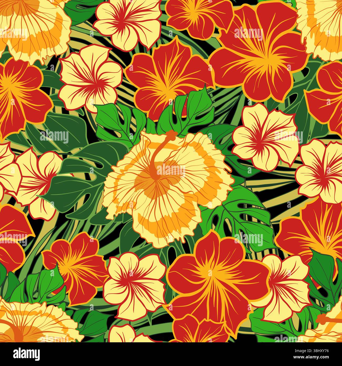 Tropical flowers and leaves botanical seamless pattern vector illustration Stock Vector Image ...