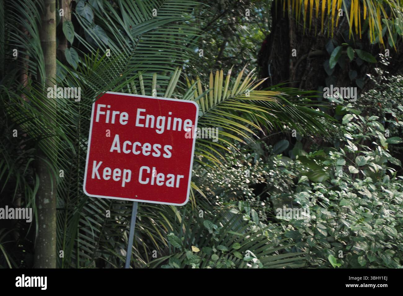 Fire engine access sign in lush green environment Stock Photo - Alamy