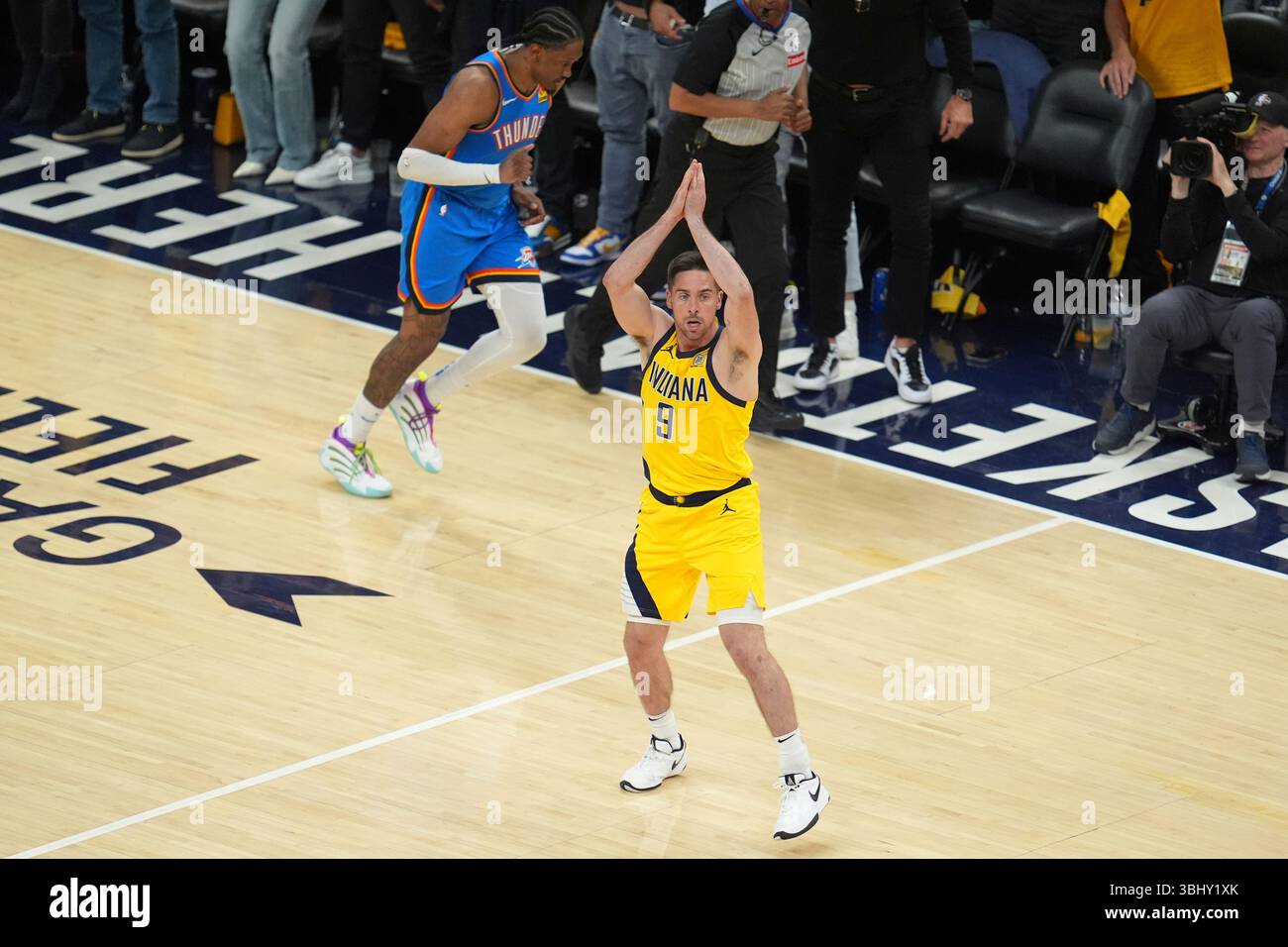 Indiana Pacers guard T.J. McConnell (9) motions after a basket against ...