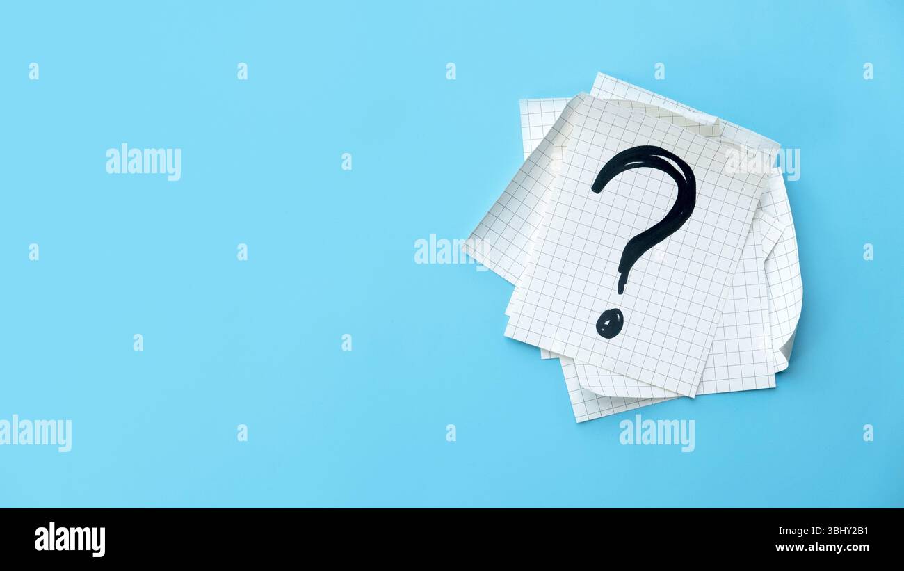 Question Mark on Paper Sheets with Blue Background Stock Photo - Alamy