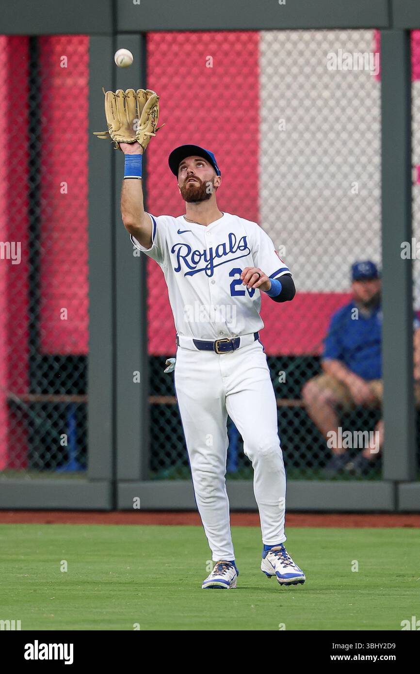 June 11, 2025: Kansas City Royals right fielder John Rave (26) catches ...