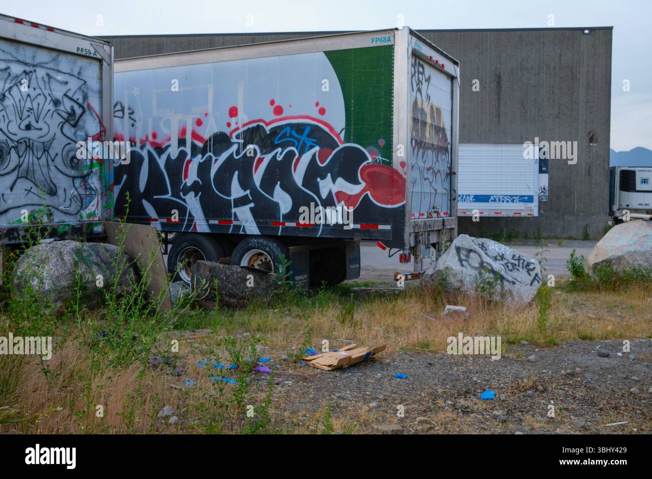 Transport trucks with graffiti on their trailers in Vancouver, BC Stock ...
