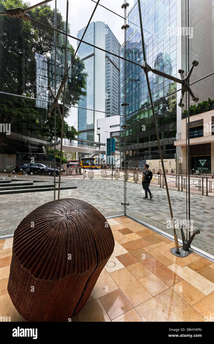 Hong Kong office building, lobby, sculpture, street and landscape view ...