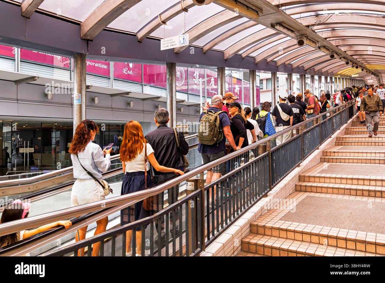 People using mid levels escalator and stairs, Hong Kong, SAR, China ...