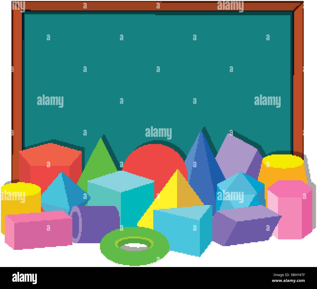 Vibrant vector illustration of various geometric shapes in front of a ...