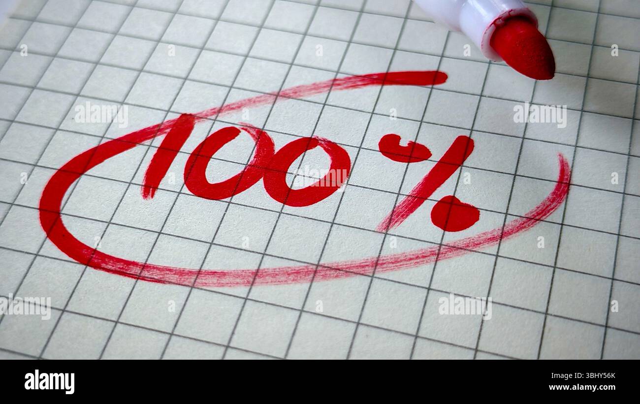 100% Score Marked in Red on Graph Paper Stock Photo - Alamy