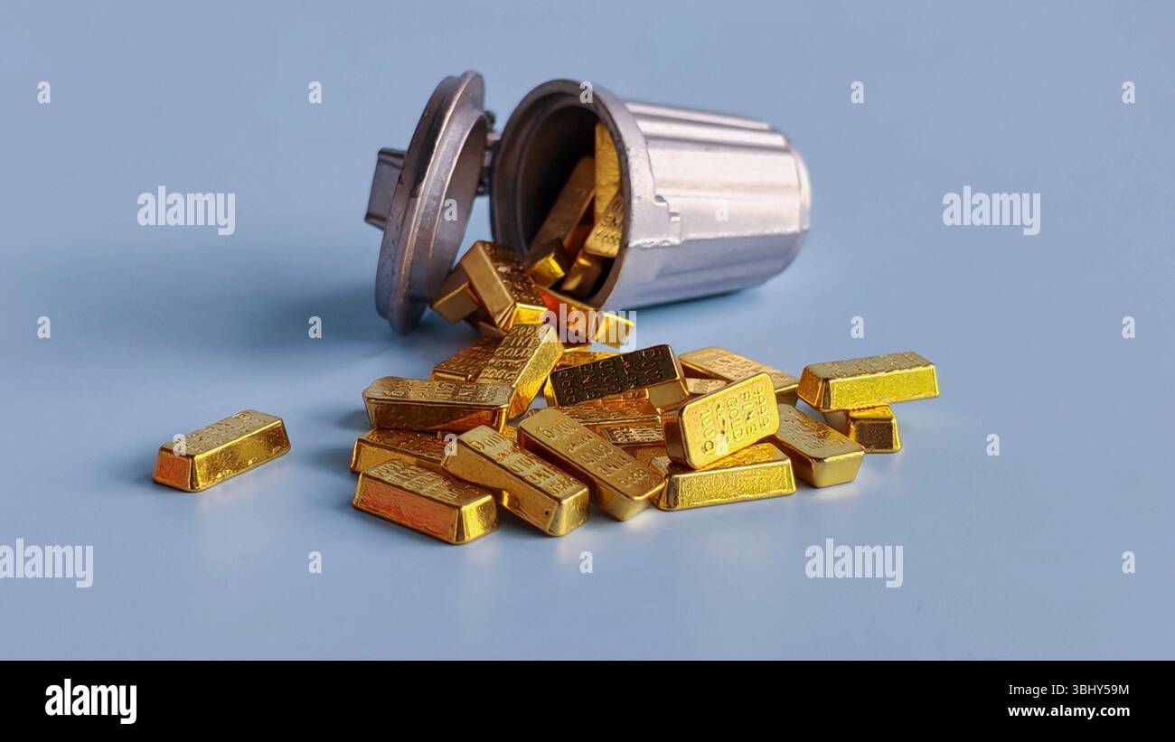 Overturned Trash Can Filled with Gold Bars Representing Misplaced Value ...