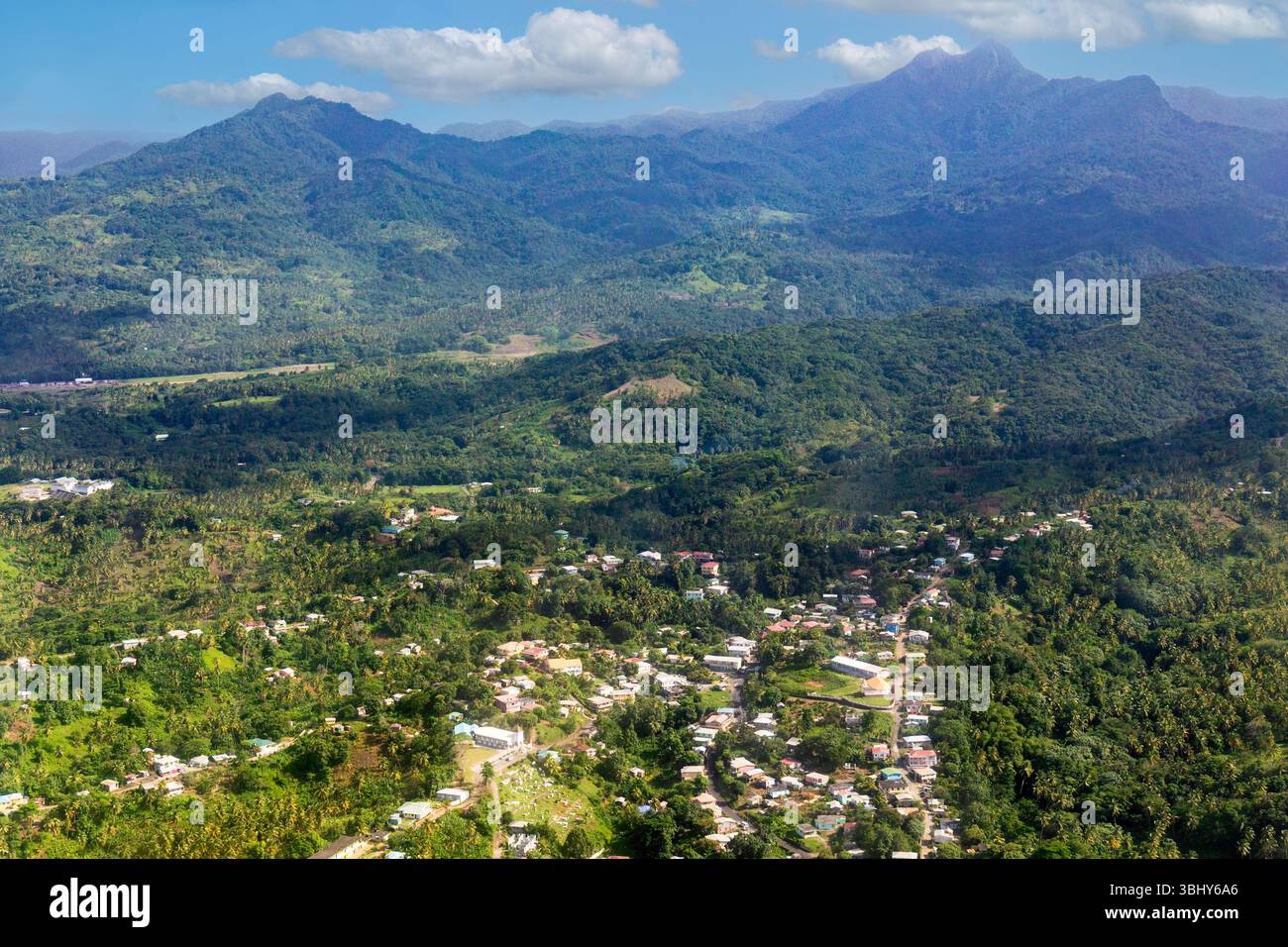 aerial of green jungle, coast and ocean in Dominica Stock Photo - Alamy